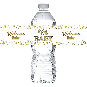 MonMon & Craft Oh Baby Water Bottle Stickers / Gender Reveal Bottle Wrappers / Baby Shower / Welcome Baby / Baby 1st Birthday Party Water Labels Supplies Waterproof ( Set of 32 )