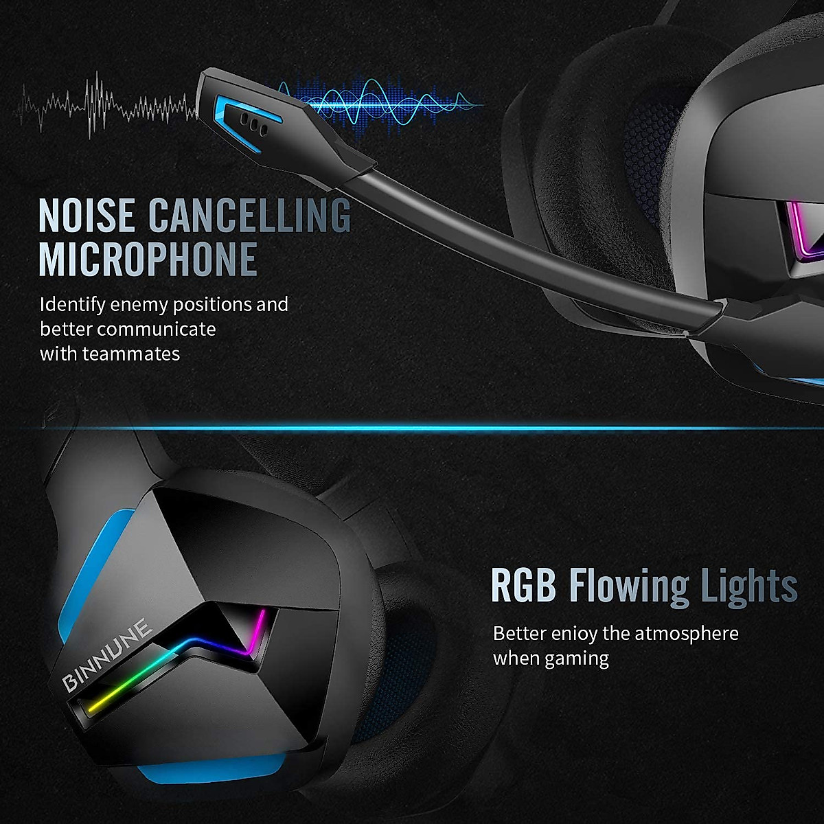 BINNUNE Gaming Headset with Microphone for PS4 PS5 Xbox One PC Playstation 4 Xbox 1 Game Audifonos Gamer Headphones with Mic (Renewed)