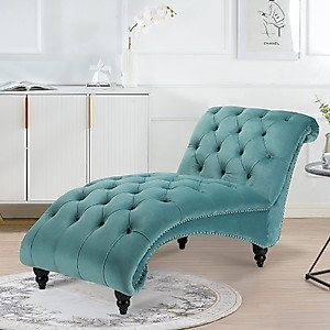 Chaise Lounge Indoor, Lounge Chair with Nailhead Trim for Bedroom, Fabric Tufted Chase Sofa Indoor, Comfortable Home Chaise Longue for Living Room Furniture Lounges(Green)