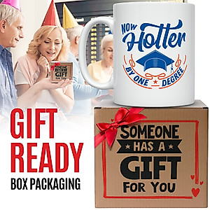 Gifts and LOLs - Funny Graduation Gift Mug for Her, Him - Congrats Grad Presents for Men or Women - High School, College, University Graduation Idea - Now Hotter By One Degree