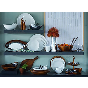 nambe Portables Wood Salad Bowl with Servers | 3-Piece Set | Acacia Wood Large Salad Bowl | Mixing Bowl with Wooden Serving Spoons | Round | Measures 11-Inches