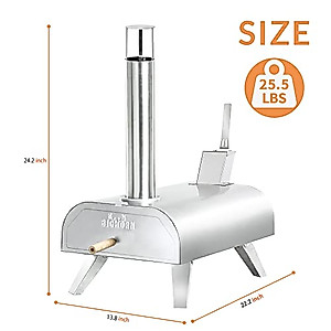 BIG HORN OUTDOORS 12 Inch Wood Pellet Burning Pizza Oven, Portable Stainless Steel Pizza Grill with Pizza Stone for Outside