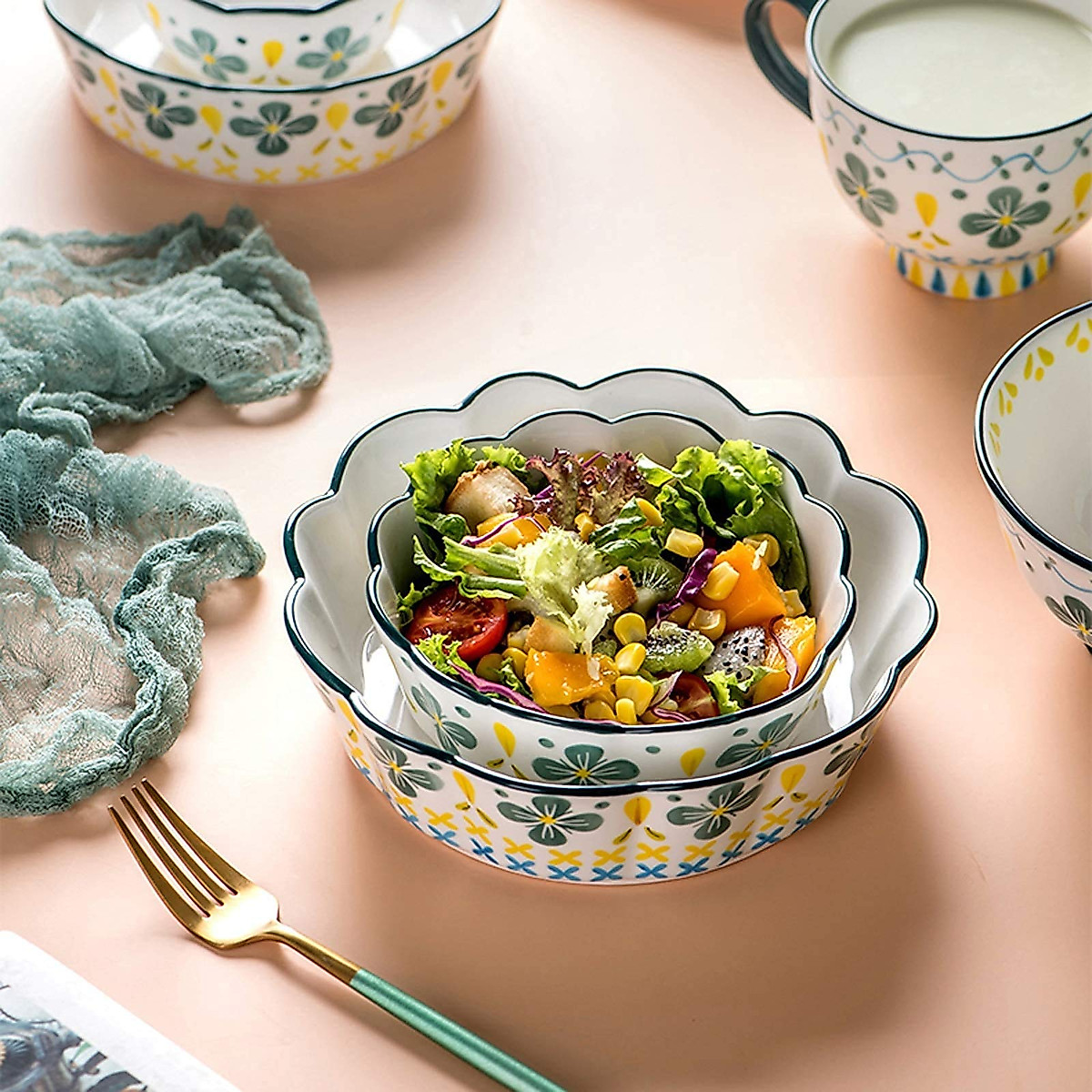 Plate and Bowl Set Kitchen Tableware Set,Ceramics Dinner Sets, 33 Pieces Four Leaf Clover Pattern Cereal Bowl and Steak Plate Set | Porcelain Dinnerware Set for Wedding Housewarming Gifts