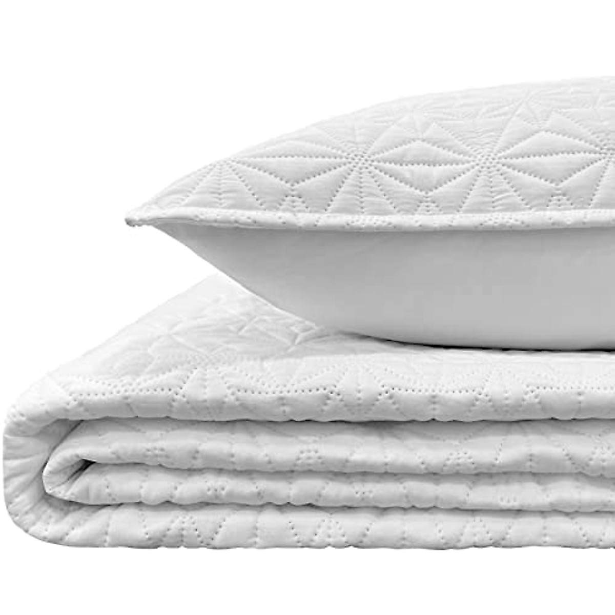 Mocaletto Luxury 2 Piece Twin Size Quilts, Elegant&Reversible Quilt Set White Bedding Set with Pillow Sham, Soft Lightweight Microfiber Bedspread, Twin Size Bedding Coverlet(White,68 * 88)