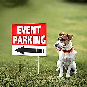 4 PC Event Parking Signs with Arrows - 16 x 12 Double Sided Coroplast Parking Signs for Event - Wedding Parking Signs with Stake - Event Parking Sign Red