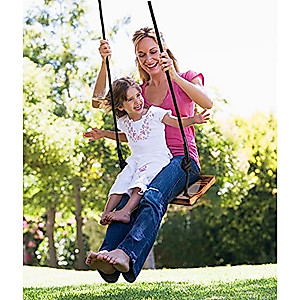 Tree Swing Seat,ATFWEL Carbonized Hanging Swing Seat with Adjustable Rope for Adult Kids Garden,Yard,Indoor,Outdoor Durable Wooden Swing Can Withstand 440LB (17.7x7.9x1.0 inch)