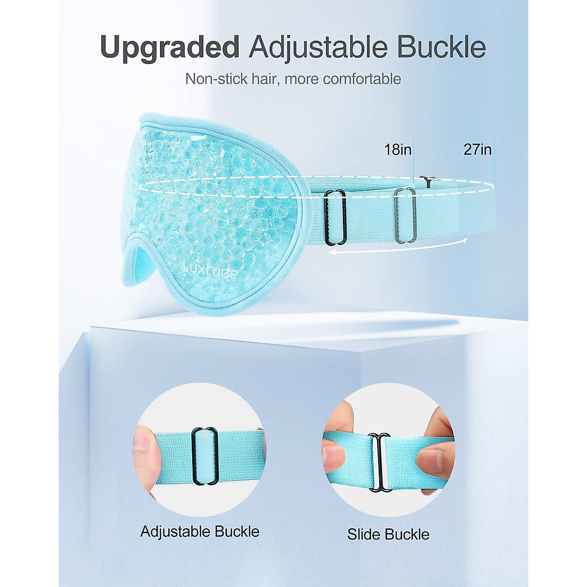 Luxtude Gel Eye Mask Cooling Eye Mask for Dry Eyes 2PCS, Heated Warm Eye Ice Pack Reusable Gel Sleep Mask, Frozen Cold Eye Compress for Puffiness/Dark Circles/Headaches/Allergies (Blue)