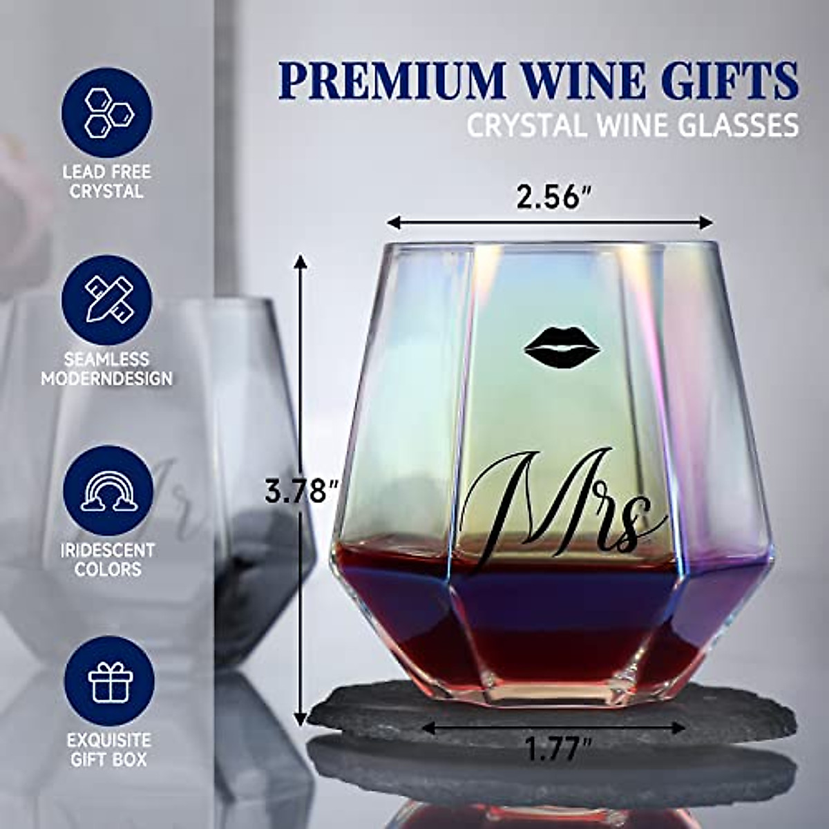 RorAem Wine Glasses Gifts for Mr and Mrs - Wedding Gifts for Bride and Groom - Gifts for Bridal Shower Newlywed Engagement and Anniversary - Couples Gifts for Husband & Wife