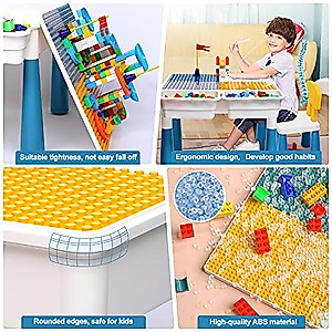 arscniek Toddlers Activity Table 7 in 1 Kids Activity Table and Chair Set with 152Pcs Large Marble Run Building Blocks, Sand/Water Table, Kids Learning Play Table Toys for Girls Boys Toddler Age 3-7
