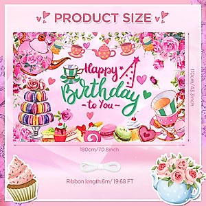 Floral Tea Party Decorations Floral Happy Birthday Banner Large Pink Floral Teapot Themed Birthday Photo Booth Backdrop Background for Birthday Baby Shower Anniversary Tea Party Supplies 71 * 44 inch