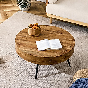 SSLine Round Coffee Table,Modern Center Table Sofa Side Tea Table Home Furniture with MDF Tabletop for Living Room Home and Office