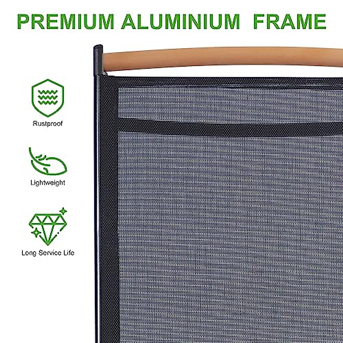 Haquatisol Patio Dining Chairs Set of 2, Outdoor Folding Sling Chair with 8 Level Adjustable Backrest, Aluminum Chairs for Porch Camping Pool Beach Deck Lawn Garden