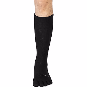 FUN TOES Men Crew Toe Socks Athletic Running Socks - Arch Support - Proper Toe Alignment - Breathable Mesh Top - Soft and Stretchy Value 6 Pairs Pack size 6-12 (Black)