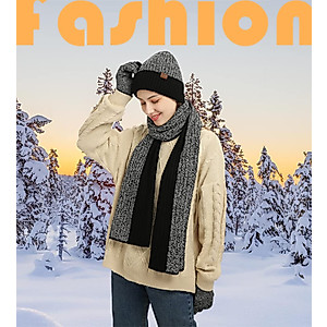 JTJFIT Men's Winter Knitted Beanie Hat Scarf & Touchscreen Gloves 3PCS Set Fleece Lined Cap for Men(Black-White)