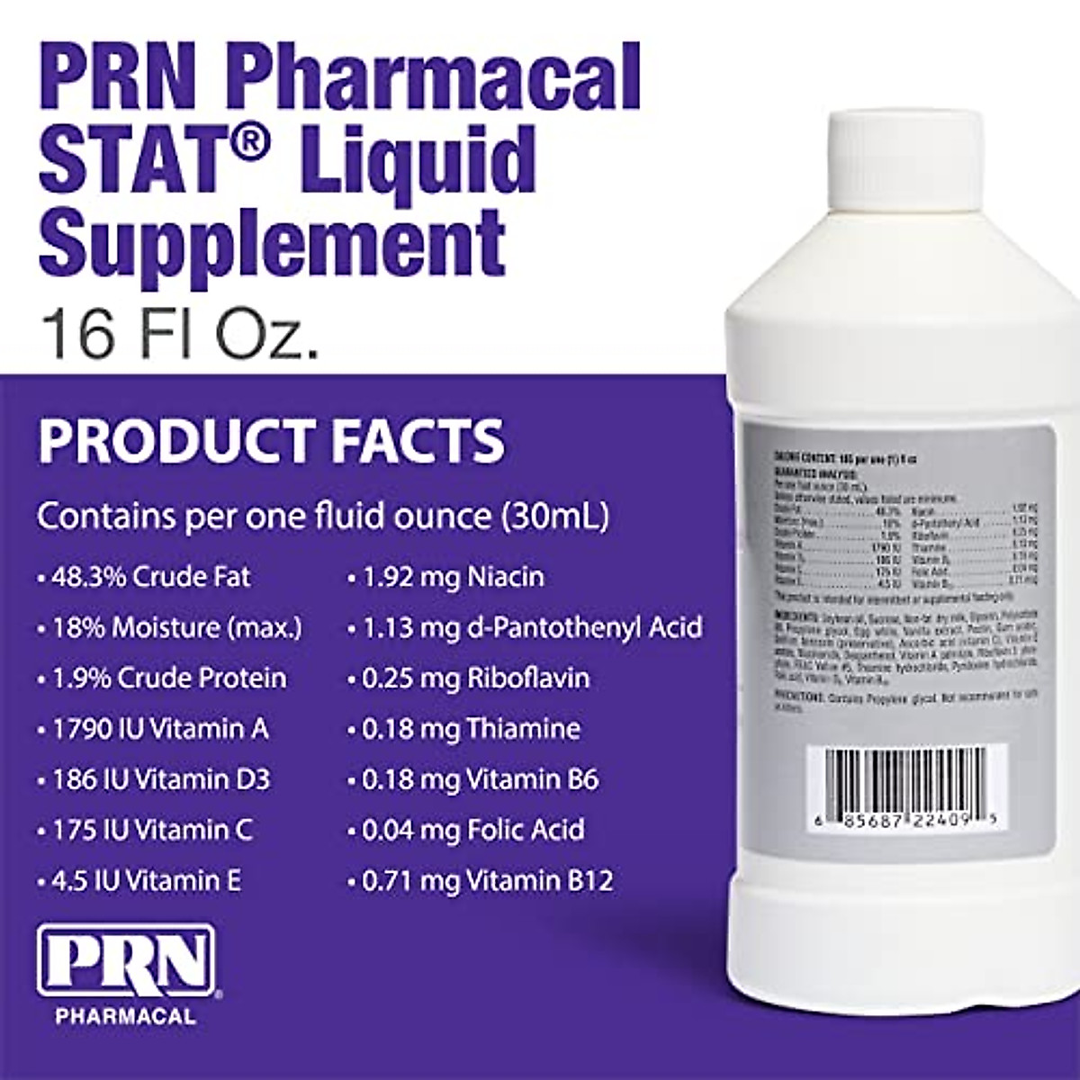 PRN Pharmacal STAT - High Calorie Nutritional Supplement to Help Restore Hydration & Nutrition Levels in Animals - Vanilla Flavored Dietary Support with Vitamin A, D3, C, E, & More - 16 Fl Oz