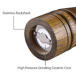 Salt Pepper Mill Solid Oaken Wood Pepper Grinder Strong Adjustable Ceramic Grinder (1 Piece) (Large)