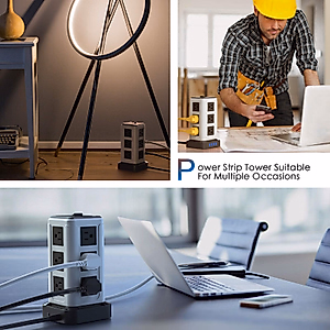 Power Strip Surge Protector with 12 AC Outlets 3250W, 4 USB Ports 1050J and 9.8ft Extension Cord, Power Strip Tower Electric Charging Station for iPhone Tablet Laptops Home Office