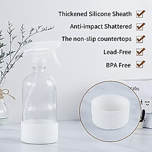 HOMBYS Empty Clear Glass Spray Bottles with Silicone Sleeve Protection - Refillable 17 oz Containers for Cleaning Solutions, Essential Oils, Misting Plants - Quality Sprayer - 2 Pack