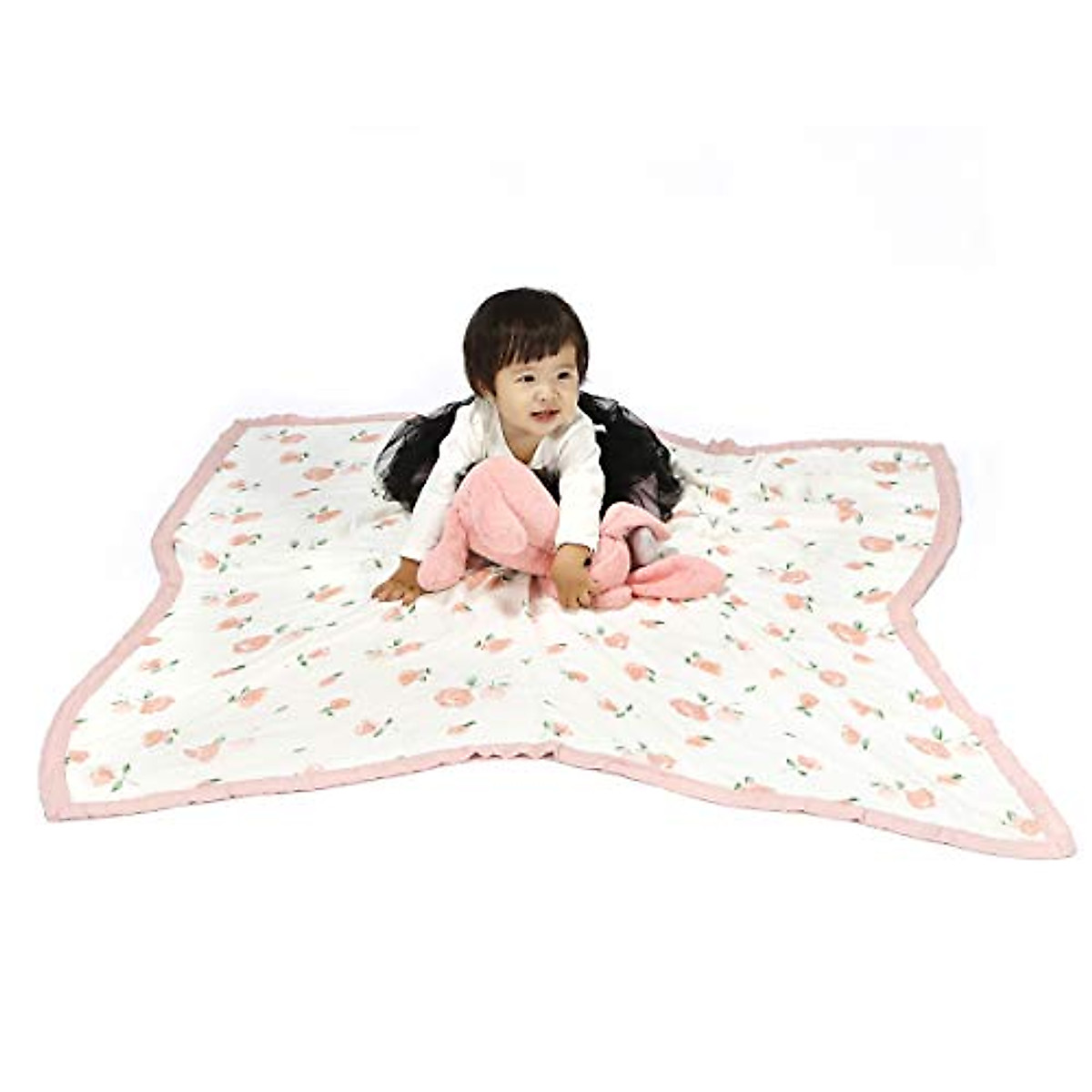 Monfish Muslin Baby Toddler Blanket- Large, Ultra-Soft Pink Rose Blanket for Girls- Baby Everything Blanket-Two Layer Stroller Blanket (Pink Rose)