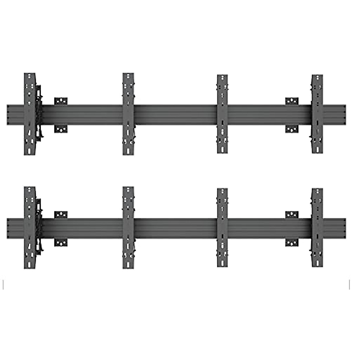 2x2 Video Wall Pop Out Mounting System Horizontal Rails Four Fixed Displays with with Micro Adjustment Arms Vesa Universal TV Television Monitors Modular
