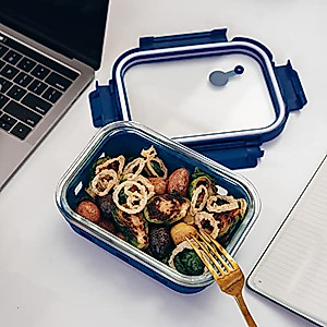 GENICOOK Borosilicate Tempered Glass Food Storage Containers with Glass Lid - Food Grade Silicone Wrap & Air Release Vent, Rectangle shape - 10 pc set (5 Containers - 5 Matching Lids) Multi-colored