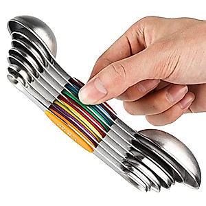 Magnetic Measuring Spoons Set of 7 Stainless Steel Stackable Dual Sided Teaspoon Tablespoon for Measuring Dry and Liquid Ingredients, Fits in Spice Jar
