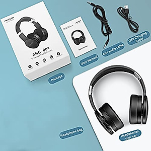 Active Noise Cancelling Headphones Wireless Bluetooth Over Ear Headphone Sound Canceling Headsets with Mic,35H Playtime,Deep Bass,Foldable for Home Work Office Travel,Cell Phone, Laptop,PC,TV,Blk