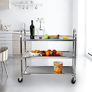 uyoyous Stainless Steel Utility Cart 37"x20"x37" 3-Tier Large Heavy Duty Industrial Serving cart with 360°Rotation Wheels Kitchen Island Stainless Steel Storage Trolley for Hotel Restaurant Home Use