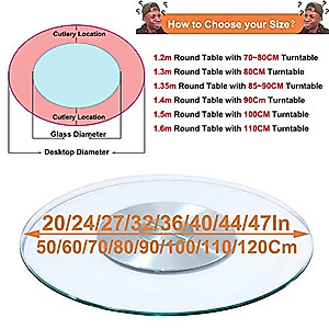 Lazy Susan Turntable, 20/24/27/32in Transparent Glass Rotating Tray For Dining Table, Round Tabletop Swivel Tray Rotatable Serving Plate With Aluminum Alloy Bearing Thick: 8mm (Size : 90cm/36")