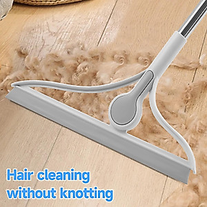 Silkyhouse Household Silicone Magic Broom, Multifunctional Squeegee Broom Sweeping Water and Pet Hair Sweeper with Extra-Long Adjustable Stainless Steel Handle for Floor, Glass, Tile(White-Gray)