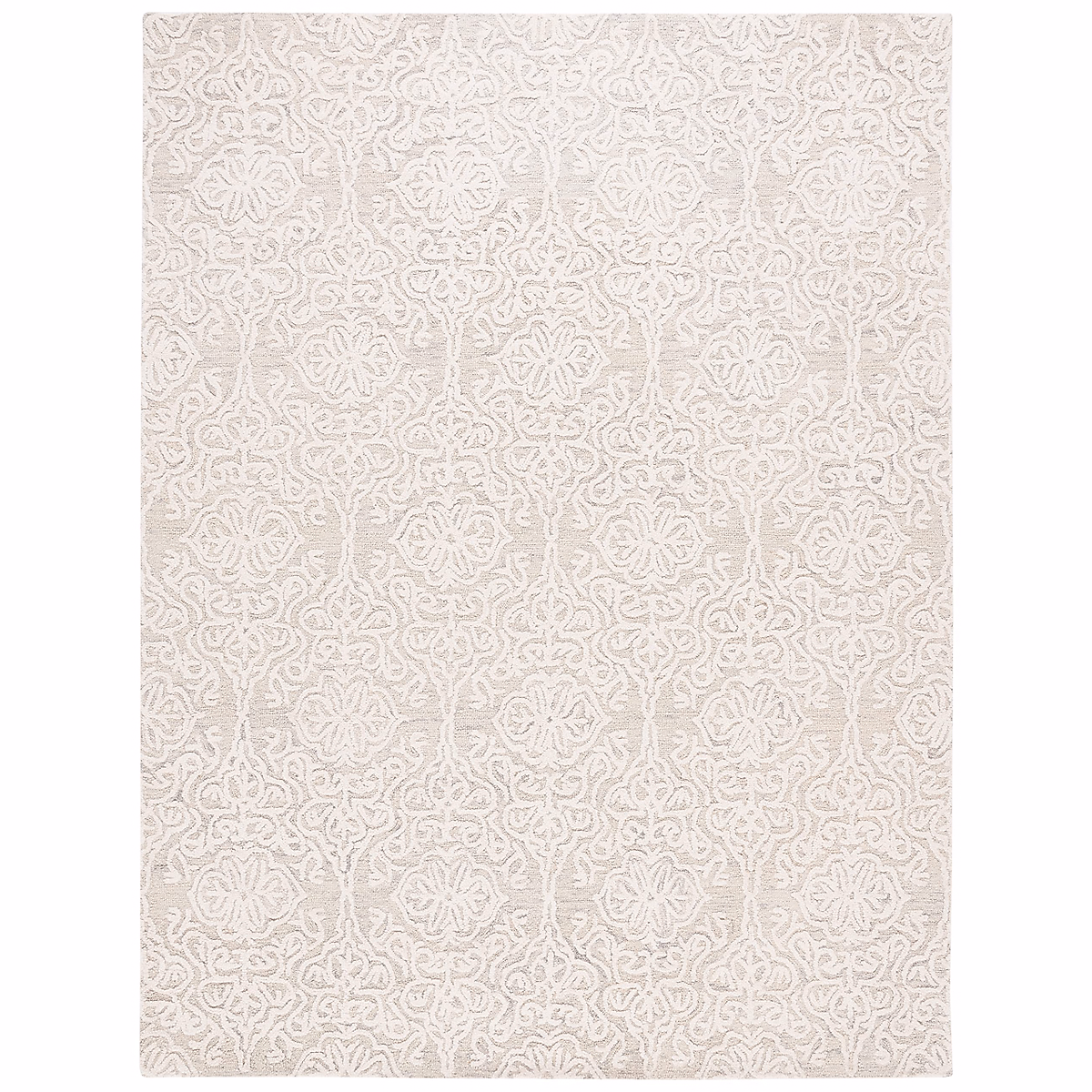 SAFAVIEH Blossom Collection Area Rug - 8' x 10', Silver & Ivory, Handmade Wool, Ideal for High Traffic Areas in Living Room, Bedroom (BLM112G)