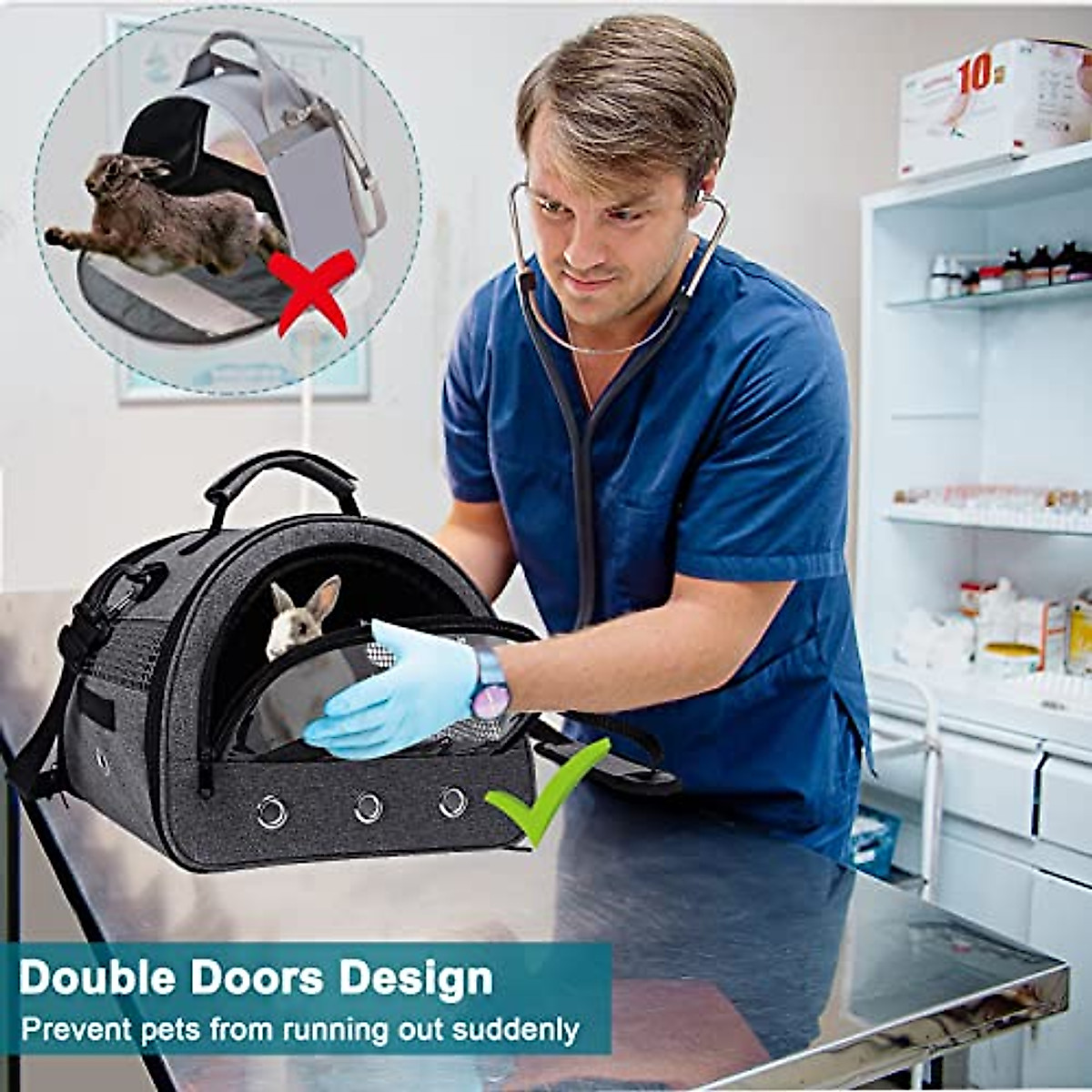 Zhilishu Guinea Pig Carrier, Small Pet Hamster Carrier Bag, Rabbit Bunny Travel Carrier Outdoor Handbag, Breathable Carrier for Small Animals with Water Bottle Holder & Removable Liner (Grey)