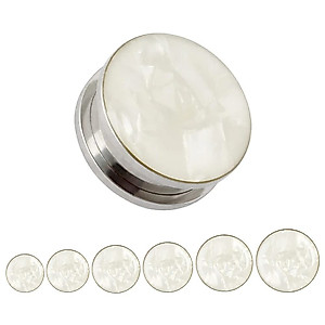 KUBOOZ White Sea Shell Opal Stainless Steel Screw Ear Piercings Body Jewelry Plugs Tunnels Gauges 2g (6mm) to 1 inch