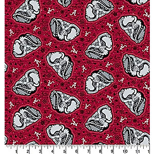 University of Alabama Cotton Fabric Sugar Skull Design-Newest Pattern-Alabama Crimson Tide Cotton Fabric