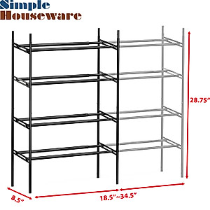 Simple Houseware 4-Tier Stakable Shoe Racks with Extendable Shelves, Black