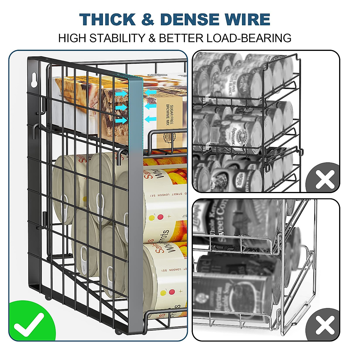 JKsmart 4-Tier Adjustable Stackable Can Rack Organizer for Pantry + 3-tier Sliding Closet Organizers and Drawer Storage(Black)