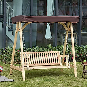 Outsunny Wooden Porch Swing Bench, 2-Seater Outdoor Swing Glider with Adjustable Canopy, Adjustable Hanging Chains, A-Frame, for Garden, Poolside, Backyard, Brown