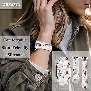 Christmas Tree Pink Background Watch Band Compatible with Apple Watch 38mm 40mm 41mm, Xmas Iwatch Bands Wristbands Soft Silicone Strap Adjustable Replacement Accessories for Series 8/7/6/SE Women Men