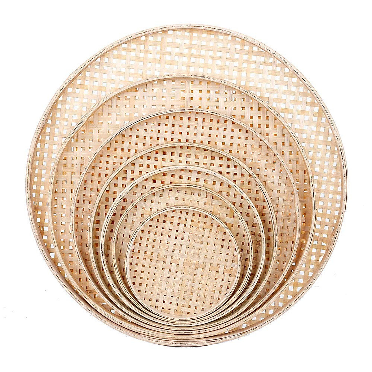 TimesFriend 100% Handwoven Flat Wicker Round Fruit Basket Woven Food Storage Weaved Shallow Tray Organizer Holder Bowl Decorative Rack Display Wall Hanging Decor for Kitchen (18cm/7", Square White)