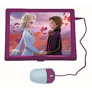 Lexibook Disney Frozen 2 - Educational and Bilingual Laptop Spanish/English - Girls Toy with 124 Activities to Learn, Play Games and Music with Elsa & Anna - Blue/Purple, JC598FZi2