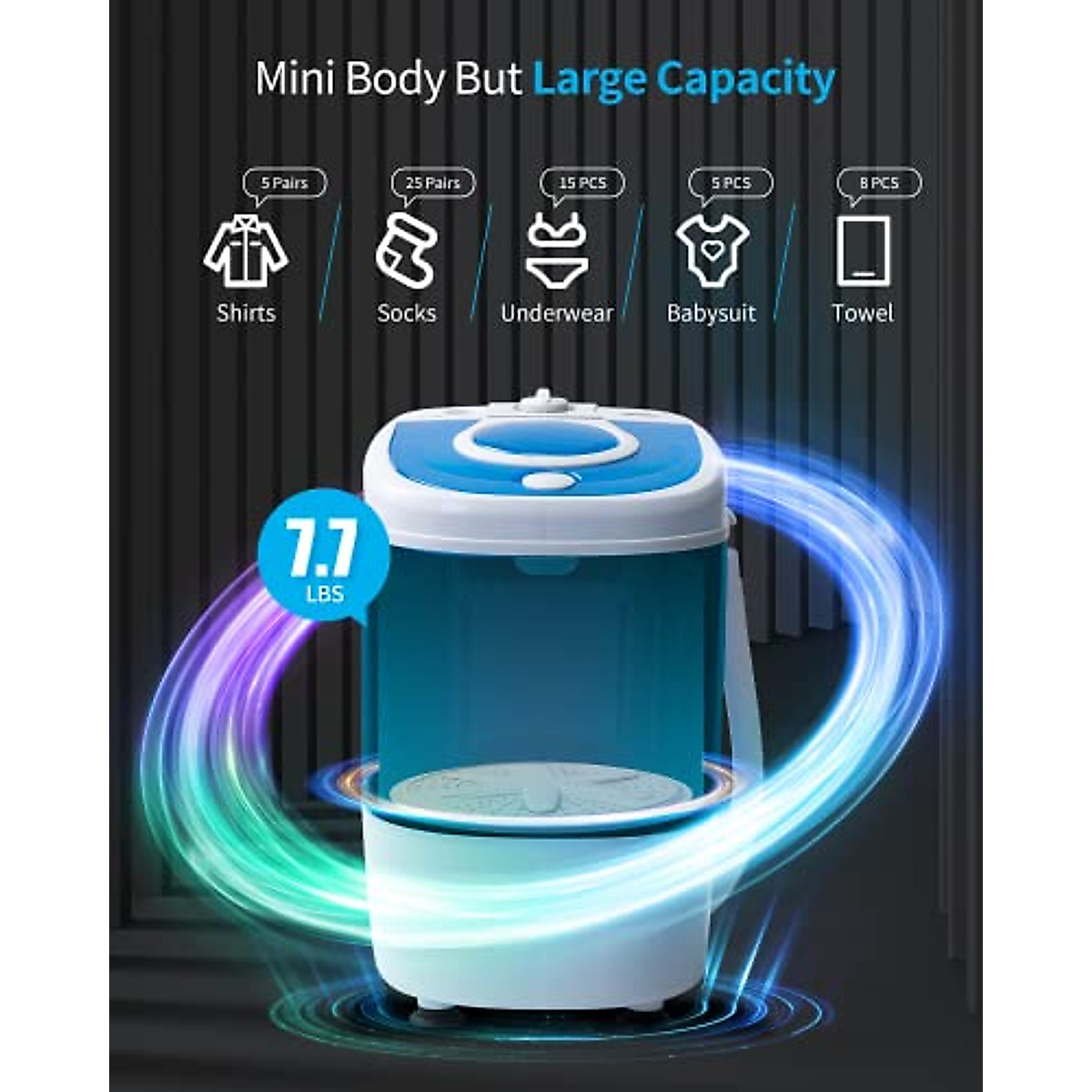 TABU 7.7lbs Mini Washer, Small Washing Machine, Compact Washer, Portable Washing Machine with Timer Control and Single Tub, no Spiner Basket