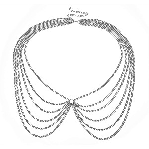 Missgrace Boho Simple Sexy Layered Waist Chain Chunky Beach Bikini Silver Body Chain Belly Chain Adjustable Tassel Charms Body Chain Jewelry Accessories for Women