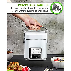 TLOG Mini Rice Cooker 2.5-Cup Uncooked(5-Cup cooked), Healthy Ceramic Coating 1.2L Small Rice Cooker for 1-3 People, Portable Travel Rice Cooker with Steam Tray, Rice Maker for Grains, White Rice, Oatmeal, Veggies
