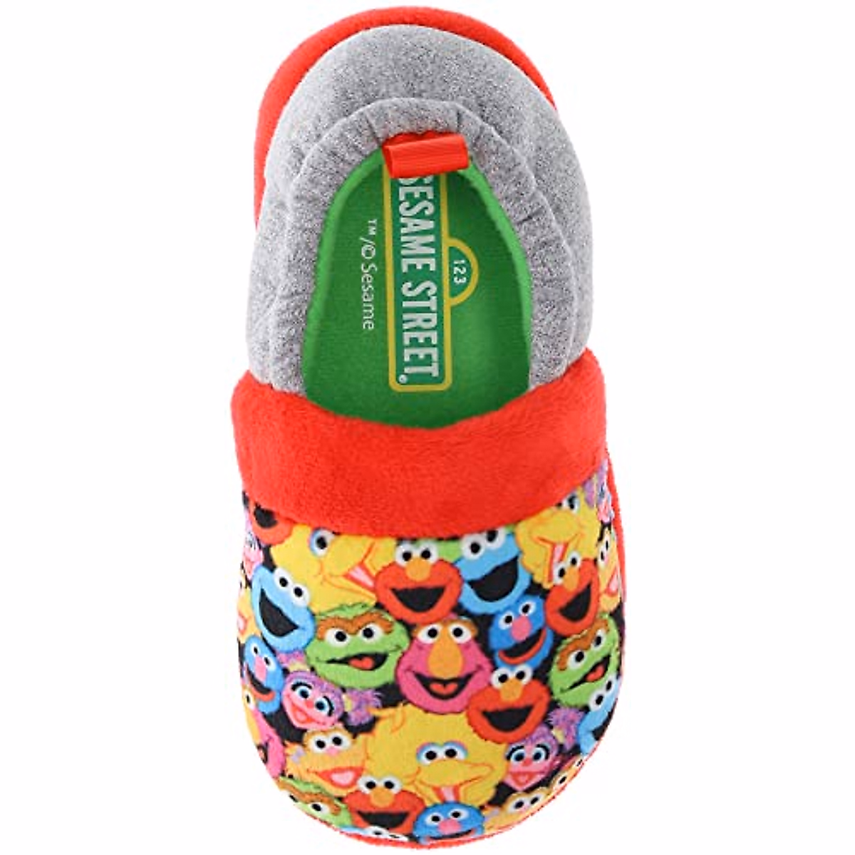 Sesame Street Toddler Slippers, Allover Character Print, Red/Grey, Size 9/10