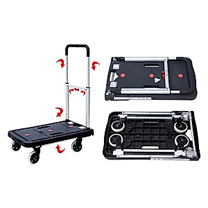 Platform Truck Heavy Platform Truck Metal Flat Handtruck with Wheel Folding Push Cart Luggage Cart Load 330lb Flatbed Cart Moving Dolly Cart Reliable