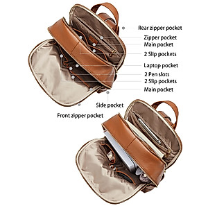 BOSTANTEN Genuine Leather 15.6 inch Laptop Backpack Purse for Women College Casual Backpack Travel Bag Daypack Brown