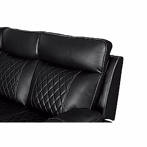 Merax, Black Home Theater Seating Manual Cup Holder, Hide-Away Storage PU Reclining Sofa Couch for Living Room