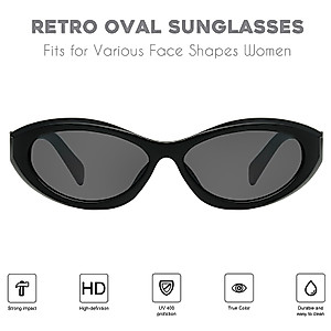 mosanana Oval Cat Eye Sunglasses for Women Black Retro Vintage Trendy Fashion Cute Cool Small Face 90s Narrow Stylish Chunky Frame MS52372