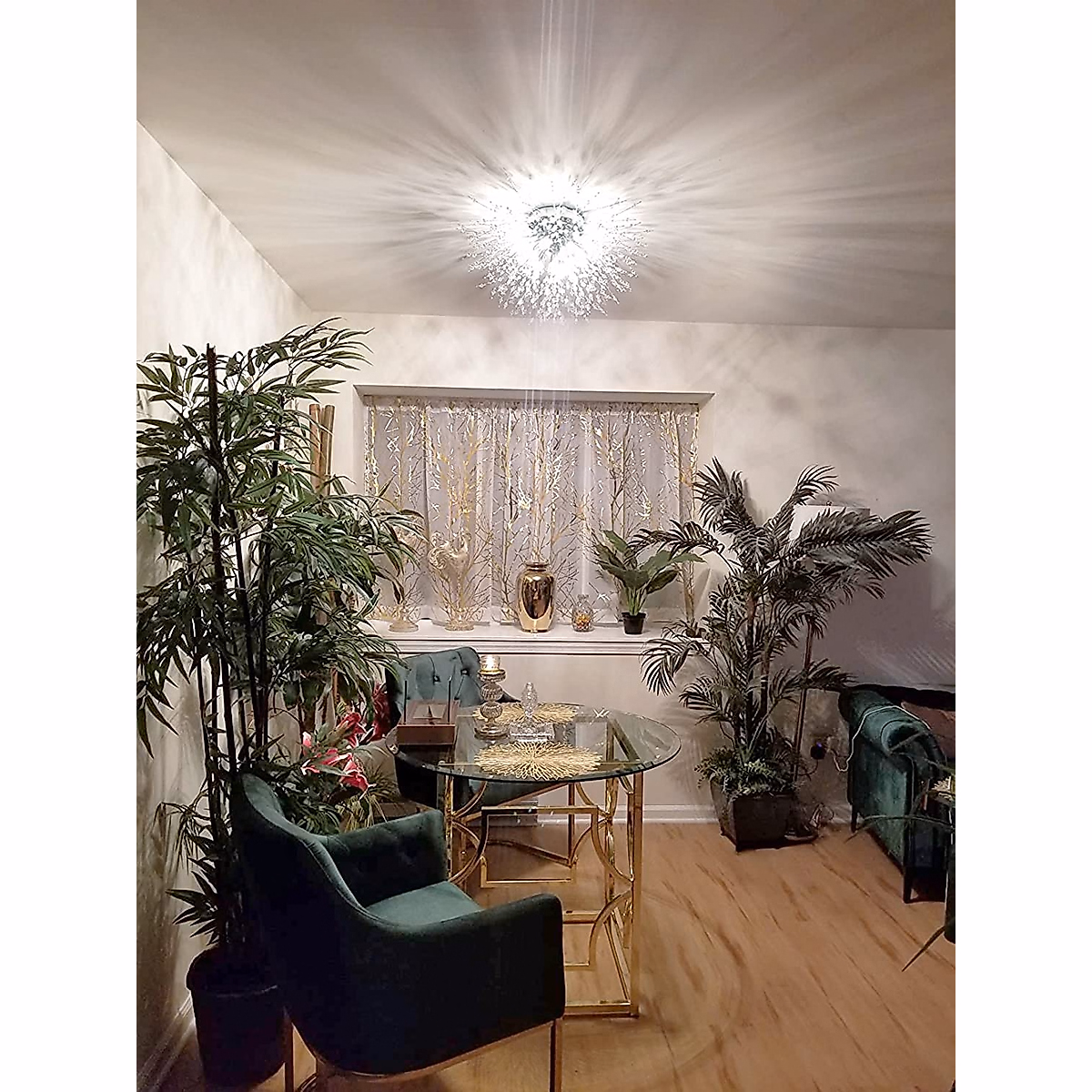 HMVPL Crystal Flush Mount Ceiling Light, Modern Sputnik Firework Close to Ceiling Lamp, LED Ceiling Light Fixtures for Bedroom Kitchen Island Entryway Hallway Foyer