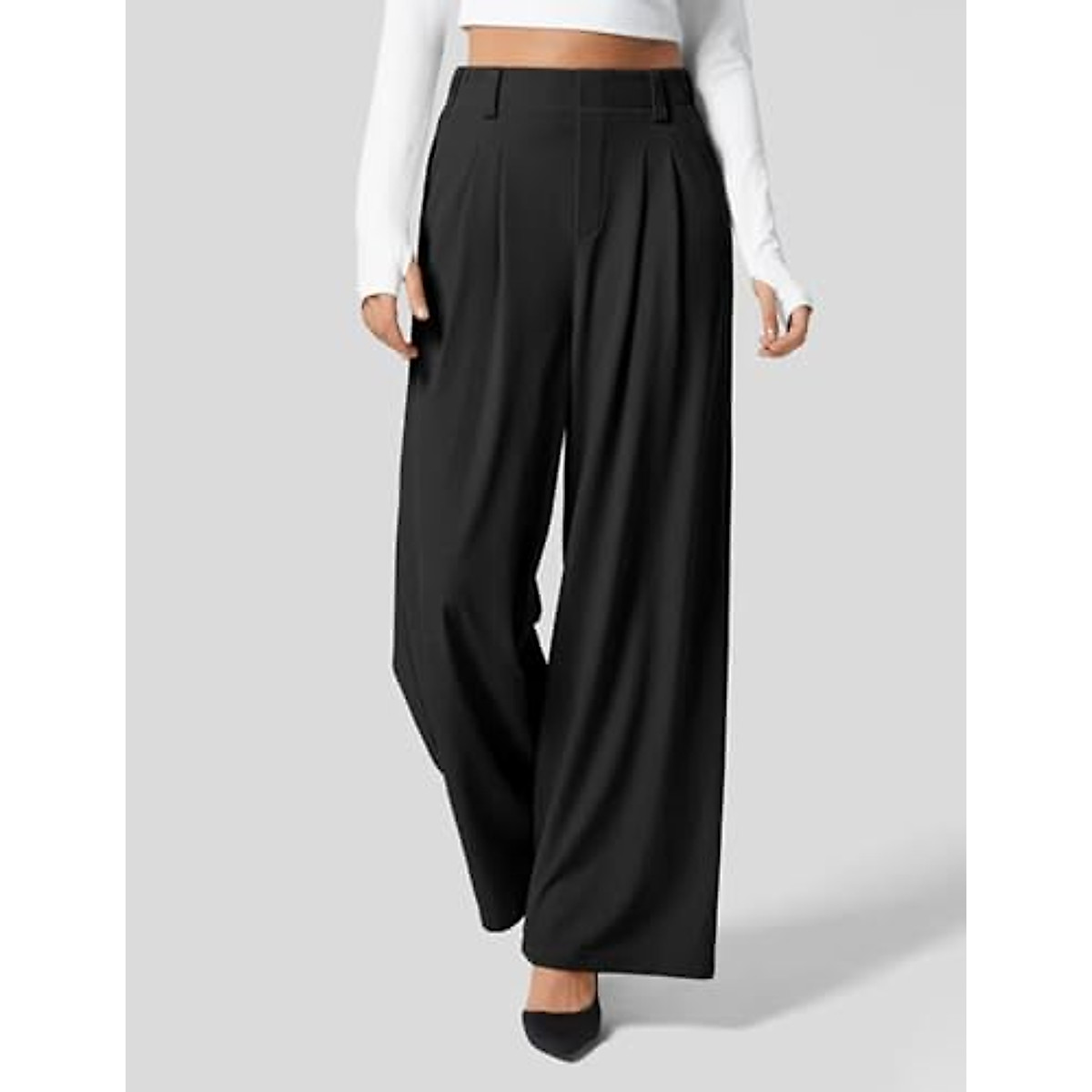 Ugerlov Womens Waffle Wide Leg Pants High Waisted Business Casual Pants Flowy Palazzo Trousers with Pockets, Black XL